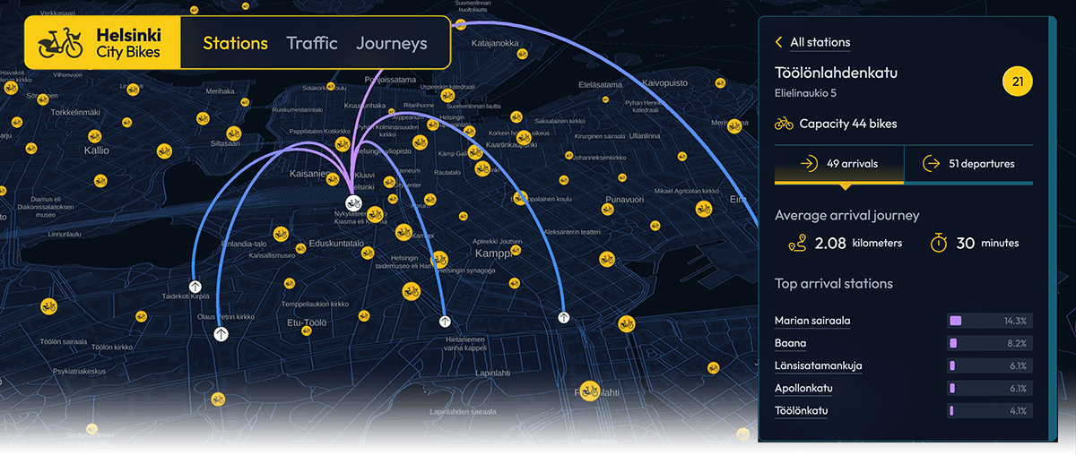 GitHub - peippo/helsinki-city-bike-trips: Helsinki City Bikes Map
